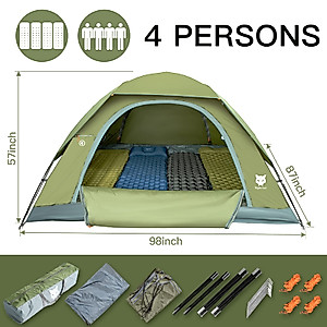 Night Cat Camping Tents 1 2 3 4 Persons with Unique Rainfly Backpacking Tent Easy Clip Setup Double Layers 2 Doors Waterproof Lightweight,3-4 Persons