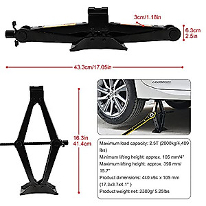 CPROSP Scissor Jack 2.5 tons (5,511 lbs) Capacity with Ratchet Handle Effort Saving Just for Emergency Use, not for Weekly Projects