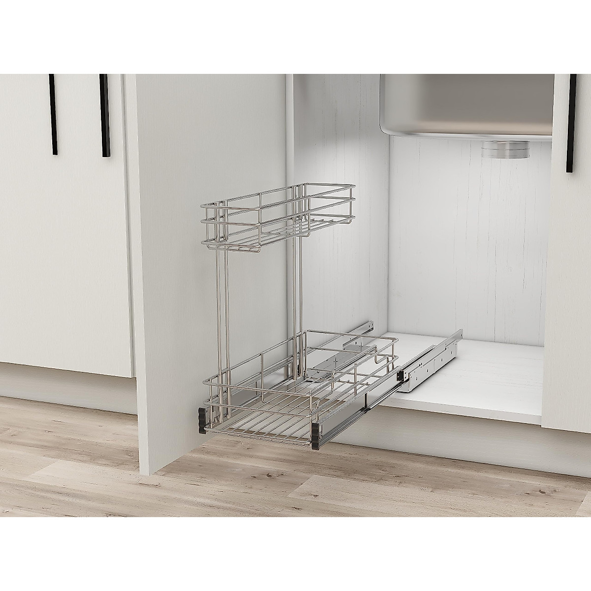 STORKING 2 Tier Under Sink Pull Out Cabinet Organizer Slide Wire Shelf Basket for Kitchen Base Cabinets 9" W 17" D 16" H (17D,2pcs)