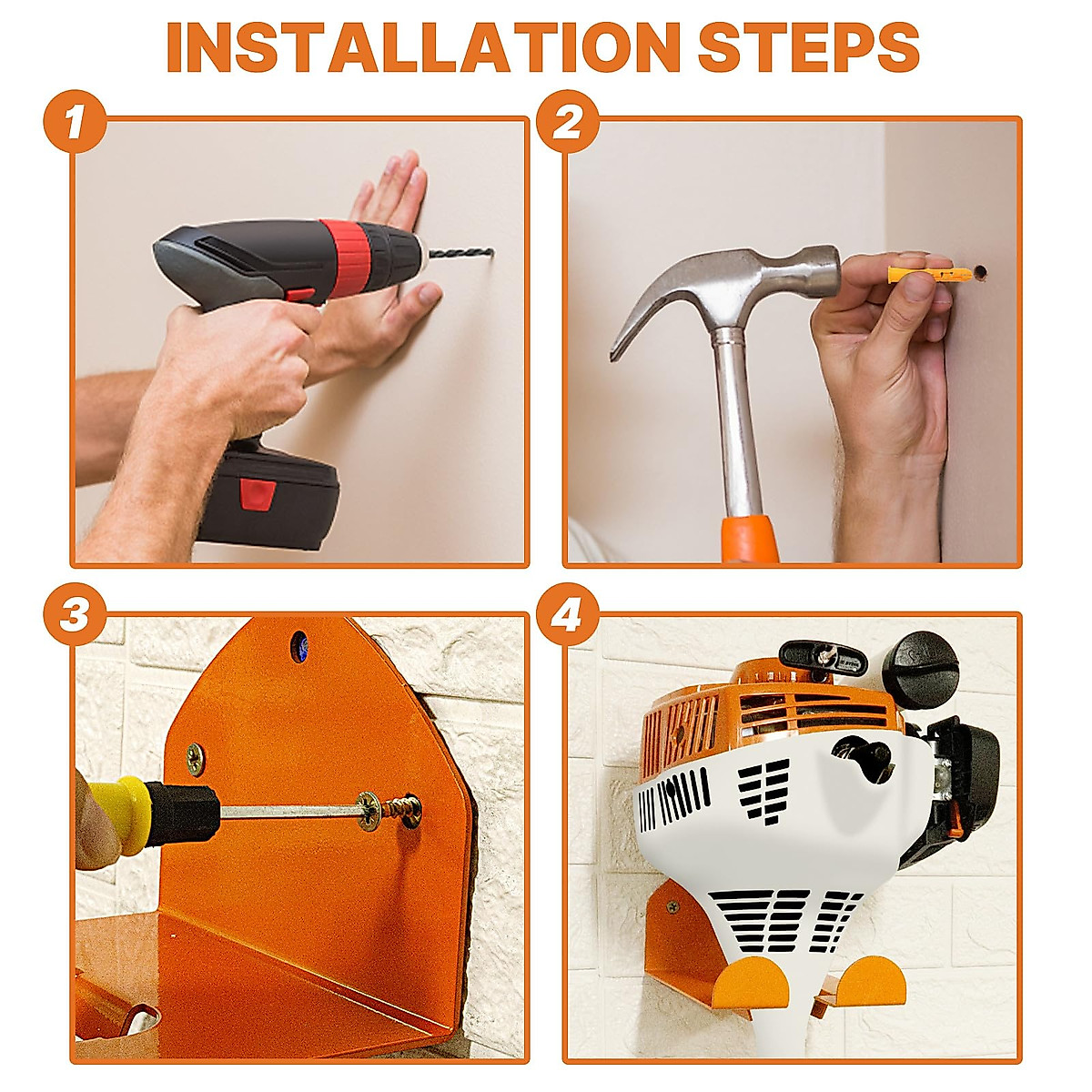 FLEXI RODS Garage Storage Garage Organizer Trimmer Rack Garden Power Tool Hanger for Grass Trimmer, Hedge Trimmer, Garage Wall, Garage Trimmer, Garden Tools, 2 Pack