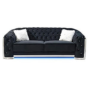 Glory Sapphire Black Velvet Sofa with LED Accent Lighting