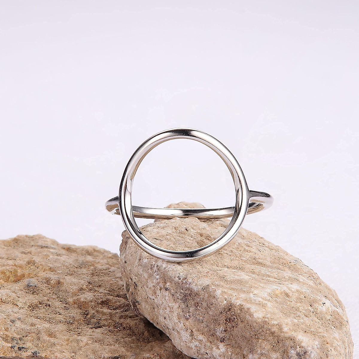 MILACOLATO 925 Sterling Silver Ring for Women 18K White Gold Plated Open Circle Karma Rings Polished Fashion Simple Plain Stackable Statement Promise Rings Comfort Fit Size 9