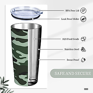 CHASOEA Camo Tumbler 20oz Camo Stainless Steel Insulated Tumblers with Lid and Straw Green Travel Coffee Mug Tea Wine Cups Water Bottle Holiday Gifts for Women
