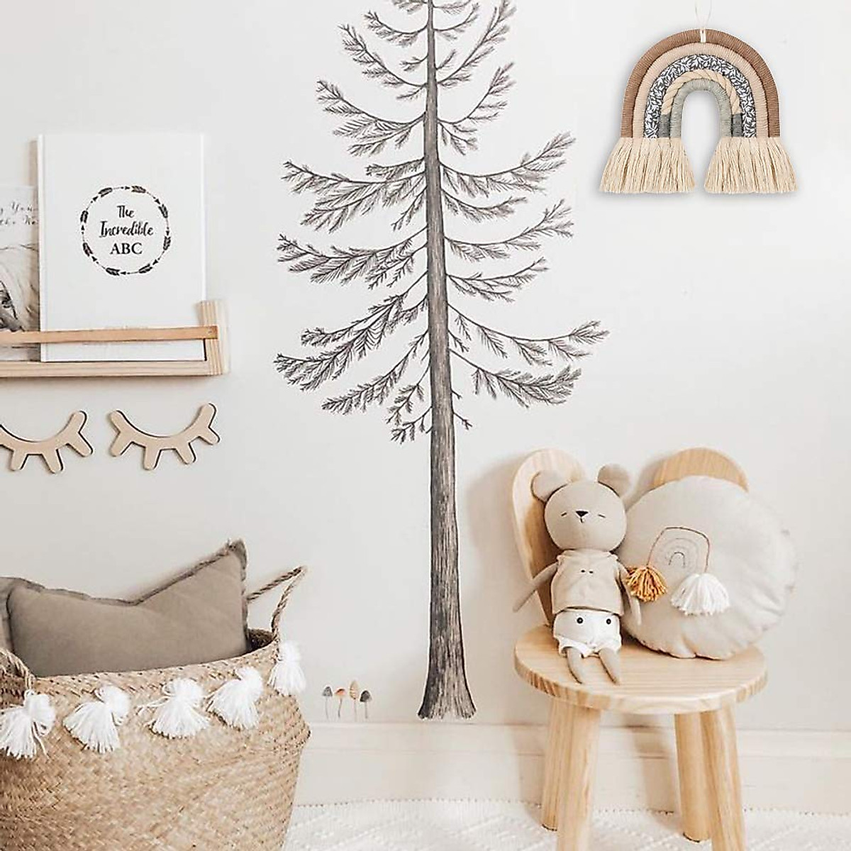 Rainbow Wall Hanging Tassels, Nordic Woven Rainbow Wall Hanging, Boho Decor Macrame Rainbow Wall Hanging for Baby Girls Kids Nursery Rooms,Modern Home Hanging,Brown Pattern Cloth（8.2x8.2 inches