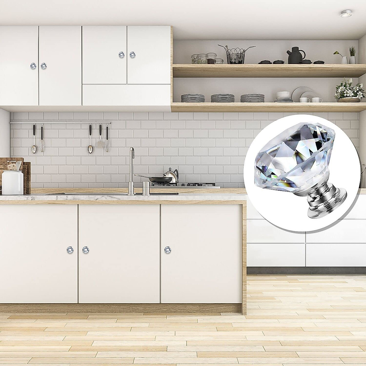 NORTHERN BROTHERS Cabinet Knobs - Crystal Dresser Knobs for Cabinets and Drawers 30mm- Diamond Glass Pulls Handles 10 Pack Silver