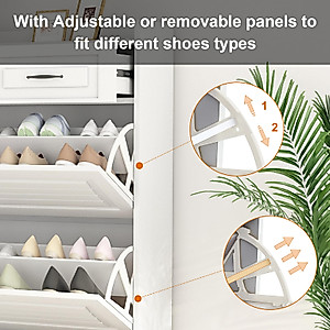 HANLIVES Hidden Shoe Cabinet for Entryway, Narrow Shoe Storage Organizer with 3 Doors 2 Drawers,4 Tier Wood Entry Shoe Cabinet,White Flip Down Shoe Rack for Hallway,Apartment