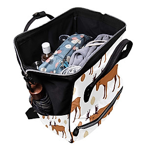 Mooses and Leaves Pattern Diaper Bag Mummy Backpack Large Capacity Baby Bag Multi-Function Travel Backpack Nappy Bags Nursing Bag for Baby Care