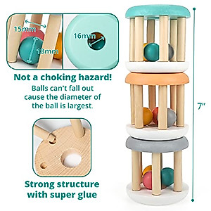 DUCKBOXX XX Wooden Rattle Rollers for Babies Ages 0m – 2yrs (White Base - 3pcs)