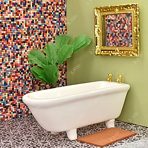 iLAND Mini Mirrors, Dollhouse Accessories on 1:12 Scale, Miniature Framed Glass Mirror (Bright Golden 4pcs)