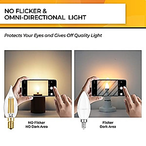 Hizashi LED Candelabra Bulbs 60 watt Equivalent 2700K Soft Warm White, Dimmable Chandelier Light Bulbs, 90+ CRI 6W 550LM, CA11 Flame Tip E12 LED Candle Bulb, UL Listed - 12 Pack