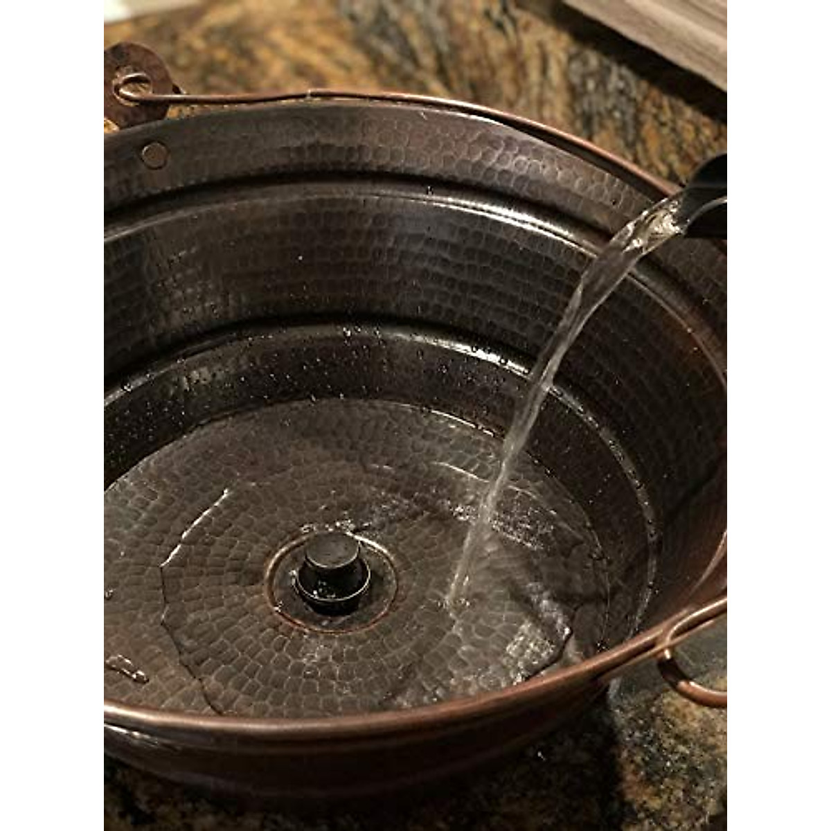 SimplyCopper 15" Round Copper Vessel BUCKET Sink with 13" ORB Faucet and Lift & Turn Drain