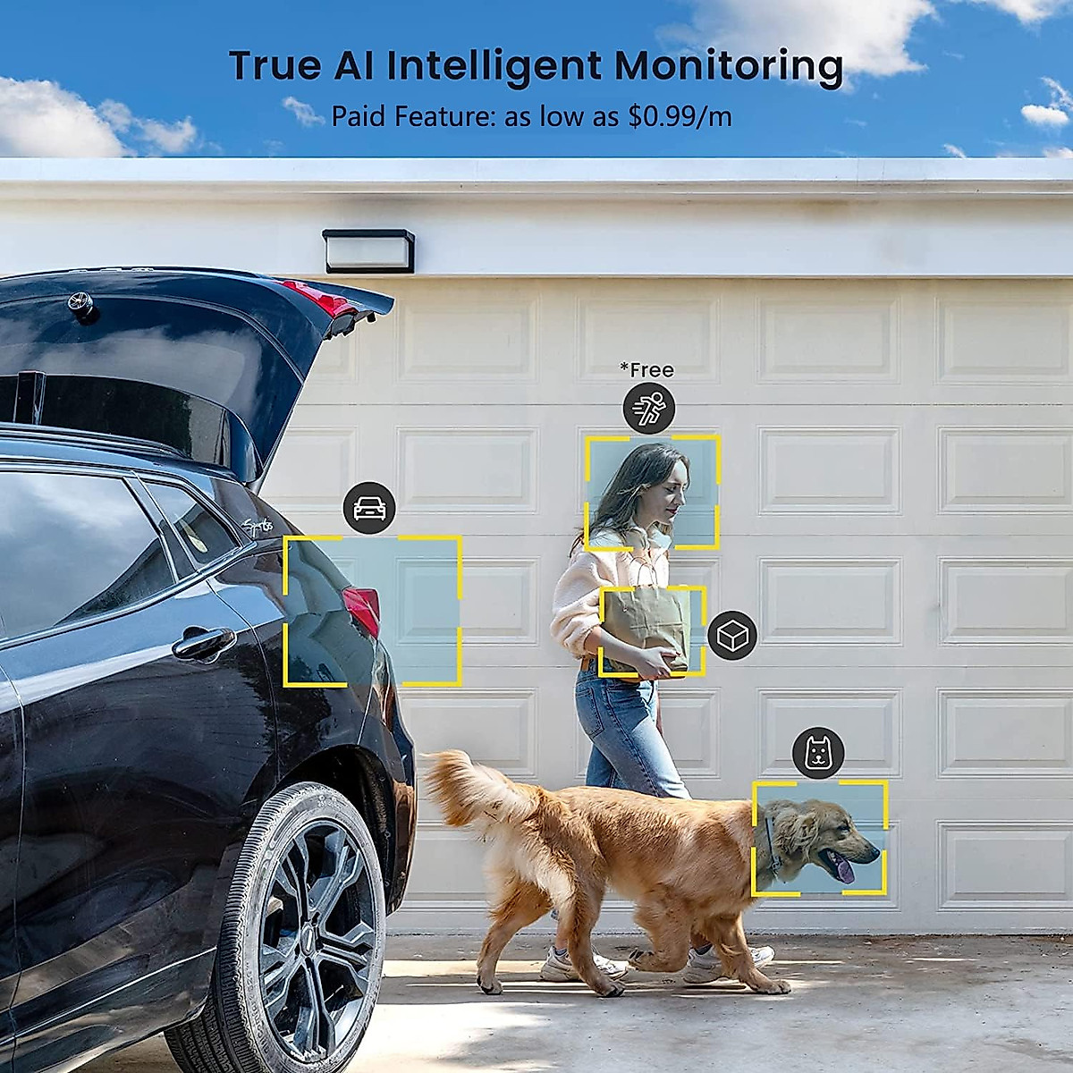 Security Cameras Wireless Outdoor, 2K Solar Powered Outdoor Security Cameras with Spotlight & Siren, 2.4G WiFi Wireless Surveillance Cameras for Home Security, 3MP Color Night Vision/2-Way Talk/ IP65