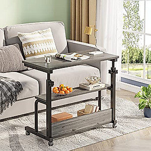 LITTLE TREE Height Adjustable Small Desk Portable Sofa Couch Bed Side Table, Grey