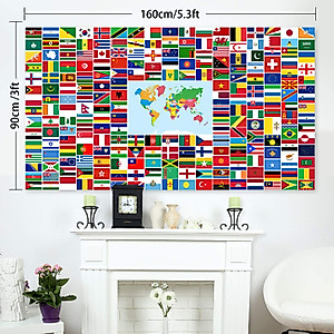 World Flag Banner International Flags Banner Country Flags Banner Backdrop Decoration with Brass Grommets
