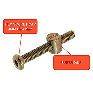 Eilumduo 20 Sets Crib Screws and Bolts, M6 x 45mm Zinc Plated Hex Socket Head Cap Screws Bolt Nuts, Barrel Bolt Nuts Hardware Replacement Kit for Furniture Cots, Beds Crib, Chairs (Slotted Barrel Nut)