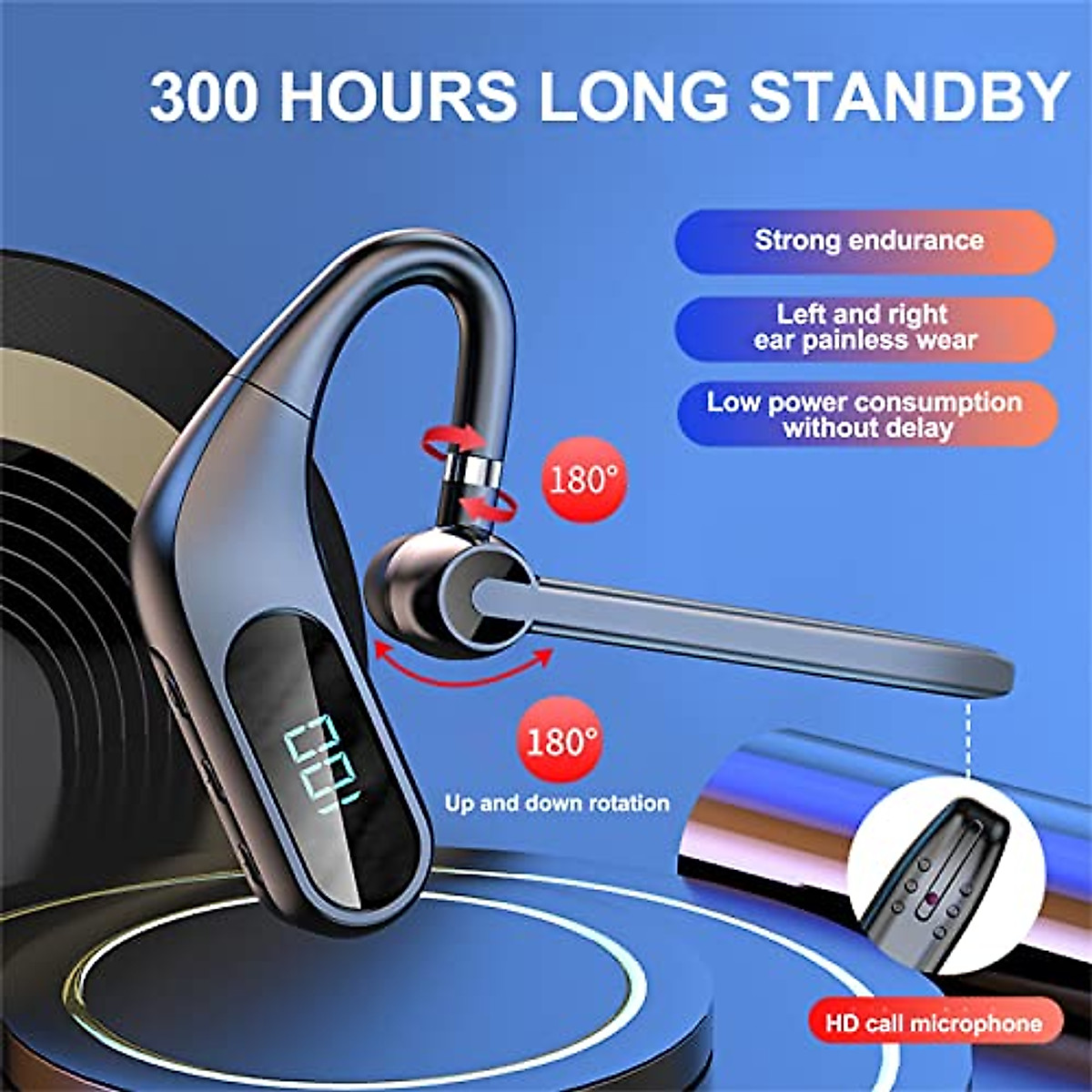 Karymi Bluetooth Earpiece, Single Digital Display Wireless Bluetooth TWS 5.0, High Fidelit Sound Wireless Car Driving in Ear Headset Ipx5 Waterproof Compatible with iPhone Android