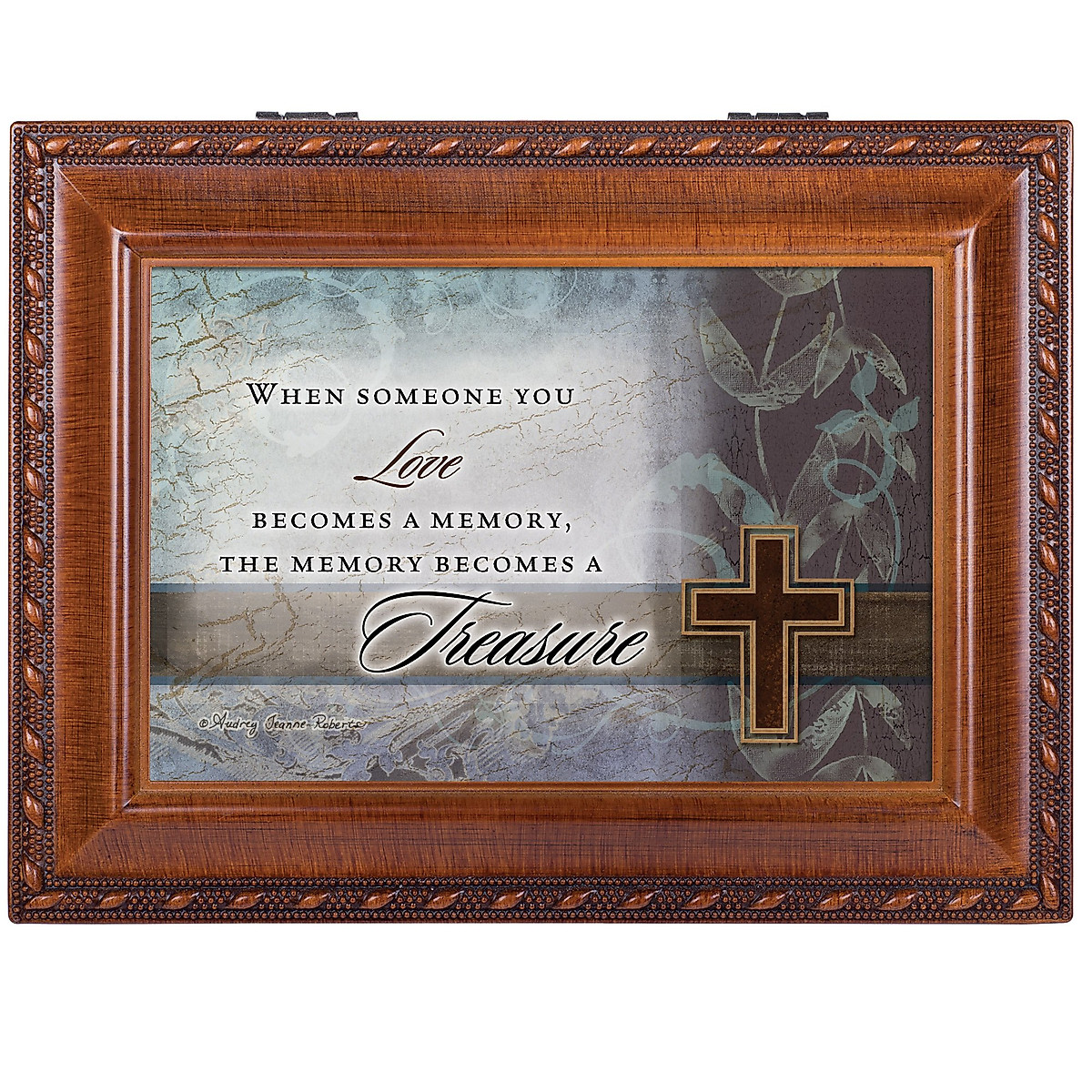 Cottage Garden Inspirational Music Box - Treasured Memory Plays Amazing Grace with Woodgrain Finish