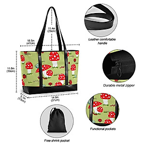 Mushroom Laptop Tote Bag for Women Teacher Canvas Tote Bags Travel Work Bag Handbags Purse with Zipper