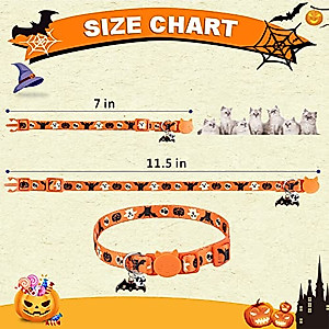 3 Pack Halloween Cat Collars with Pumpkin, Ghost, Bat Ornament, Breakaway Adjustable Pumpkin Cat Kitten Collars for Halloween Cats Kittens Costume Decorations