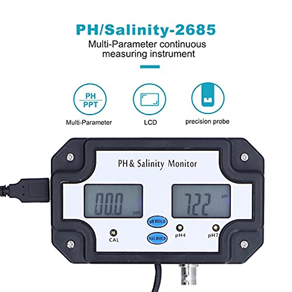 Alvinlite Water Quality Meter, PH & Temperature 2-in-1 Monitor Meter, Dual Display Water Quality Monitoring Kit High Accuracy for Aquarium Hydroponics Pools Tanks Spa(110V)