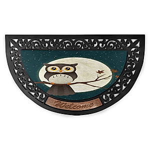 Ambesonne Owl Feather Doormat, Cartoon Scene of Night Bird Sits on Autumn Branch Full Moon, Semi Circle Entryway Welcome Mat for Front & Backard 2 Pieces, 19.6" x 31.4", Teal Brown