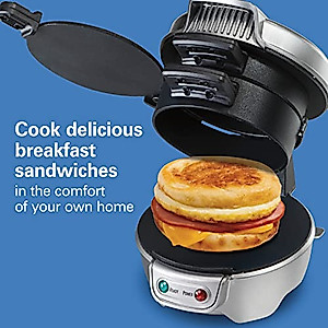 Hamilton Beach Electric Panini Press Grill with Locking Lid, Opens 180 Degrees & Breakfast Sandwich Maker with Egg Cooker Ring, Customize Ingredients