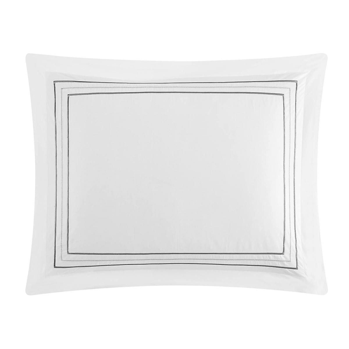 Chic Home Alexander 3 Piece Cotton Duvet Cover Set Solid White with Dual Stripe Embroidered Hotel Collection Bedding – Includes Two Pillow Shams, King, Grey