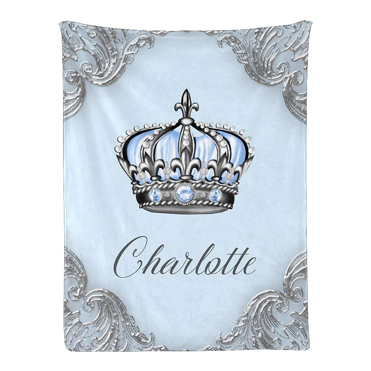 Qearl Baby Blue Silver Crown Prince Personalized Baby Blanket with Name for Boys Girls, Custom Throw Blanket Super Soft for Crib, Outdoor, Indoor 30x40 Inches