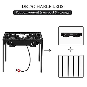 Cimcame Double Burners Stove Heavy Duty Outdoor Camping Propane Cooker w/Detachable Legs&CSA Regulator for Camp Patio Home Brewing, Turkey Fry, Maple Syrup Prep.