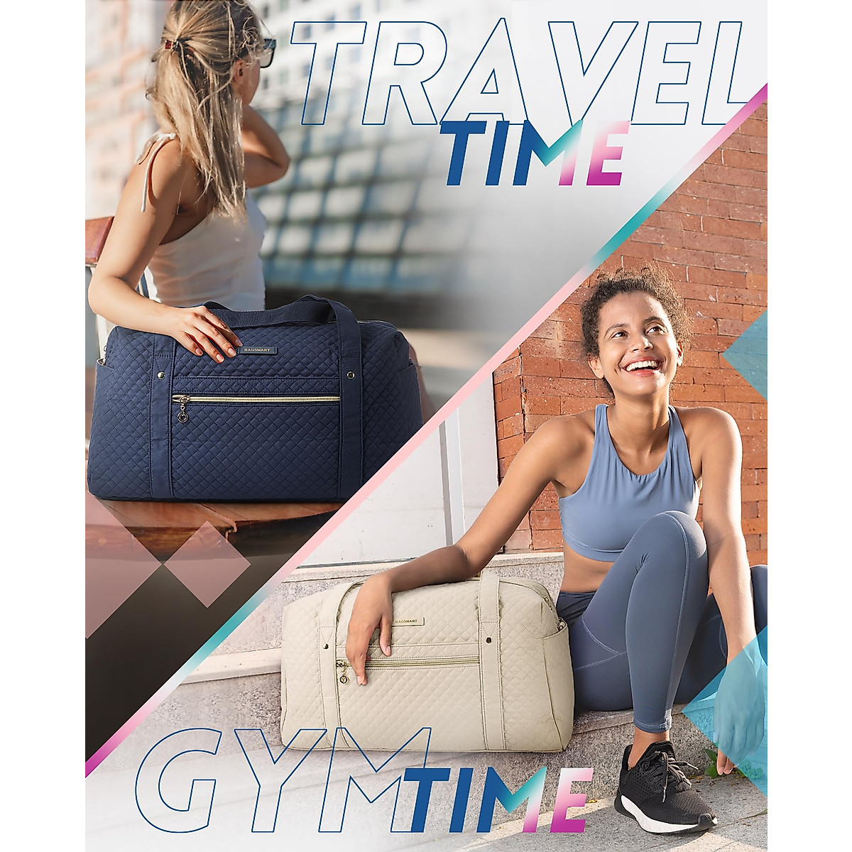 BAGSMART Travel Duffle Bag 31L Quilted Weekender Overnight Bag for Women with Laptop Compartment, Large Carry On Airport Bag with Wet Pocket & Shoe Bag for Travel, Business Trips, Sports