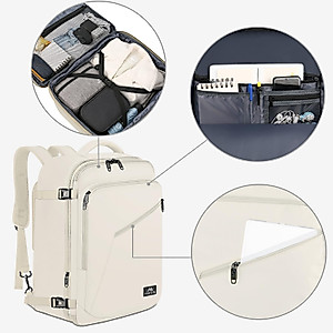 MATEIN Large Travel Backpack Women, Lightweight Carry on Backpack & Hidden Shoulder Straps, Waterproof Anti-Theft Daypack for Flight, Expandable Hiking Weekend Daypack, Travelling Gifts, Beige