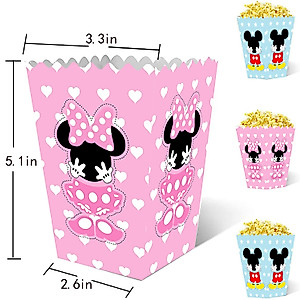 24 Packs Micky Minnie Mouse Party Popcorn Boxes, Baby Shower Party Cookie Boxes for Kids Micky Minnie Themed Party, Birthday Treats Boxes