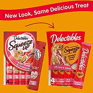 Hartz Delectables Squeeze Up Interactive Lickable Wet Cat Treats for Adult & Senior Cats, Tuna & Salmon, 32 Count