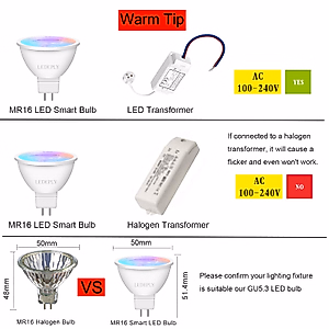 LEDEPLY Zigbee MR16 Smart Bulbs, Compatible with hu*e*, Alexa, Google & ConBee (Hub Required), 5W, GU5.3 LED WiFi Bulb, 5W(50W), Dimmable LED AC/DC 12V, Color Changing &Tunable White, 2 Pack