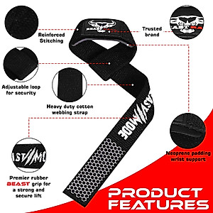 BEAST RAGE Lifting Wrist Straps for Weightlifting, Weight Lifting Straps Gym Power Workouts Lifting Straps Padded Cotton Men Women Supportive Lift Deadlift Straps Hard Pull Exercise Straps (White silicone)