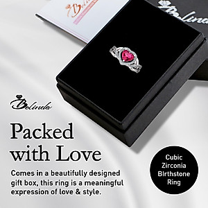 Belinda Jewelz - Heart Shaped Birthstone Ring, 7mm Cubic Zirconia Birthstone Rings for Women, 925 Sterling Silver Birthstone Rings, Promise Rings for Women, Created Ruby, Size 9
