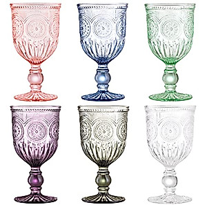 Yungala Colored Wine Glasses set of 6 colorful glass goblets made from Solid glass colors, colorful wine glasses are 100% dishwasher safe, multi colored wine goblets are hand crafted