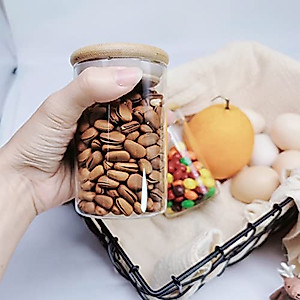 ZYIGYI 4 Pcs Glass Qtip Holder with Wood Lids, 10 oz Apothecary Jars Cotton Swabs Dispenser, Cotton Pads Canister for Bathroom Storage Organizer