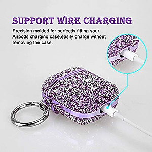 Superious Crystal Protective Compatible with AirPod 1 Case, AirPod 2 Case, Drop Proof Protection, Wireless Charging, Bling, Glitter, and a Keychain with a Cute Twist (Purple)