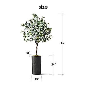 Artificial Tree in Geometric Spiral Pattern Planter, Fake Eucalyptus Silk Tree for Indoor and Outdoor Home Decoration - 66" Overall Tall (Plant Pot Plus Tree)