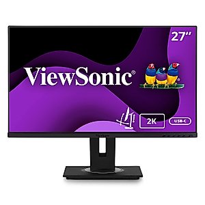 ViewSonic VG2756-2K 27 Inch IPS 1440p Docking Monitor with Integrated USB 3.2 Type-C RJ45 HDMI Display Port and 40 Degree Tilt Ergonomics for Home and Office, Black (Renewed)