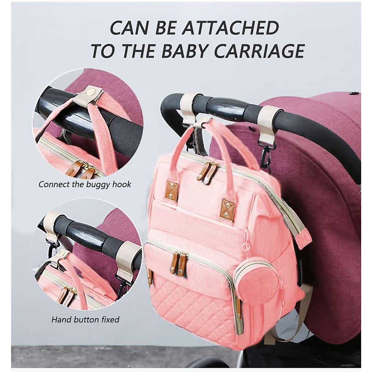 TUTCHY Baby Diaper Bag Backpack With Changing Station Pad, 3 In 1 Diaper Backpack For Dads and Mums, Large Waterproof Travel bag (Pink)