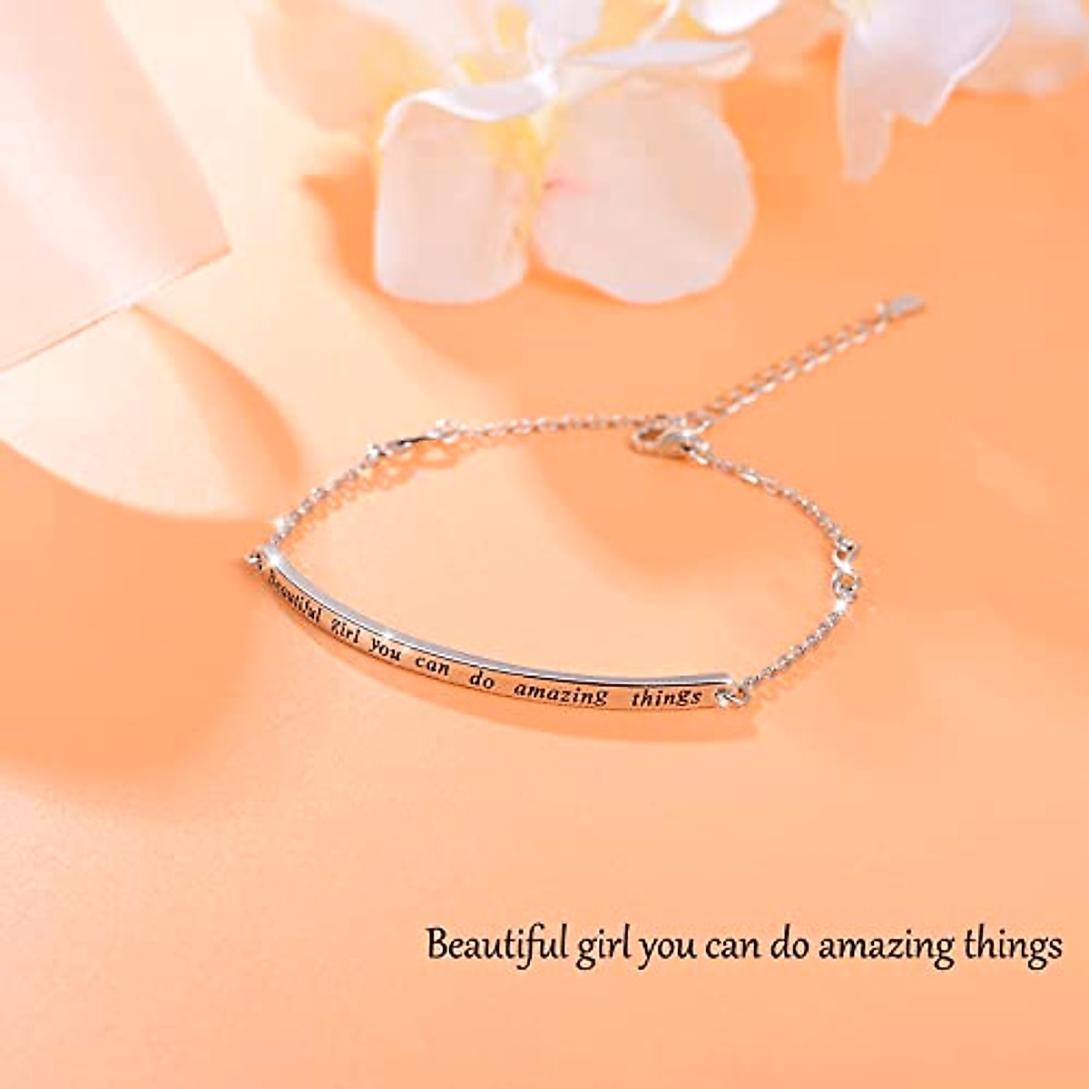 IOHUPCI Sterling Silver Bracelet Gift For Women Sister Mother Friends - Engraved Inspirational Charm Bracelets Adjustable Bangle Jewelry (Beautiful women You can do Amazing Things)