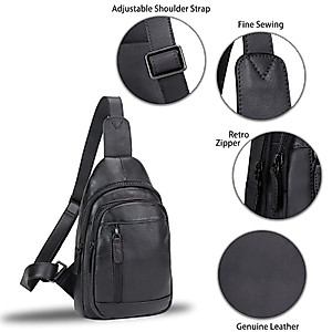 IVTG Genuine Leather Sling Bag Chest Shoulder Pack Crossbody Casual Daypack Vintage Handmade Hiking Backpack Motorcycle Bag (Darkgrey)