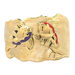 De Buman 14k Yellow Gold Plated Fishes Enamel Cuff Bracelet