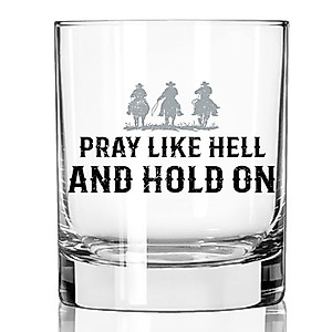Toasted Tales Pray Like Hell and Hold | Old Fashioned Whiskey Glass Tumbler | Rocks Barware For Scotch, Bourbon, Liquor and Cocktail Drinks | Quality Chip Resistant Home Bar Whiskey Gift