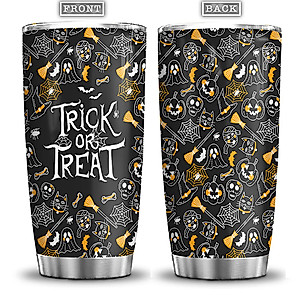 64HYDRO 20oz Halloween Decorations Indoor, Outdoor, Halloween Home Decor Kitchen Decor Witch Ghost Pumpkin Trick Or Treat Halloween Tumbler Cup with Lid, Double Wall Vacuum Insulated Travel Coffee Mug