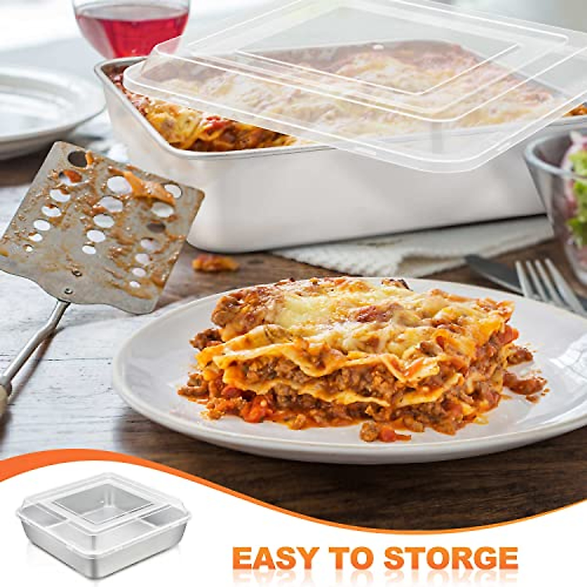 Herogo 8”x 8” Square Cake Pan, Stainless Steel Square Baking Pan with Lid, Cakes Brownie Lasagna Pan Set, 2 Pans + 2 Lids, Healthy & Durable, Dishwasher Safe