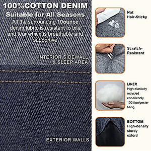 Miguel Denim Tough Dog Bed for Medium Dog with Washable Removable Cover - Durable Pet Bed Large Cats Zipper Bolster Cuddle Puppy Bed with Supportive Side Wall Slip-Resistant Bottom, Blue 30 Inch