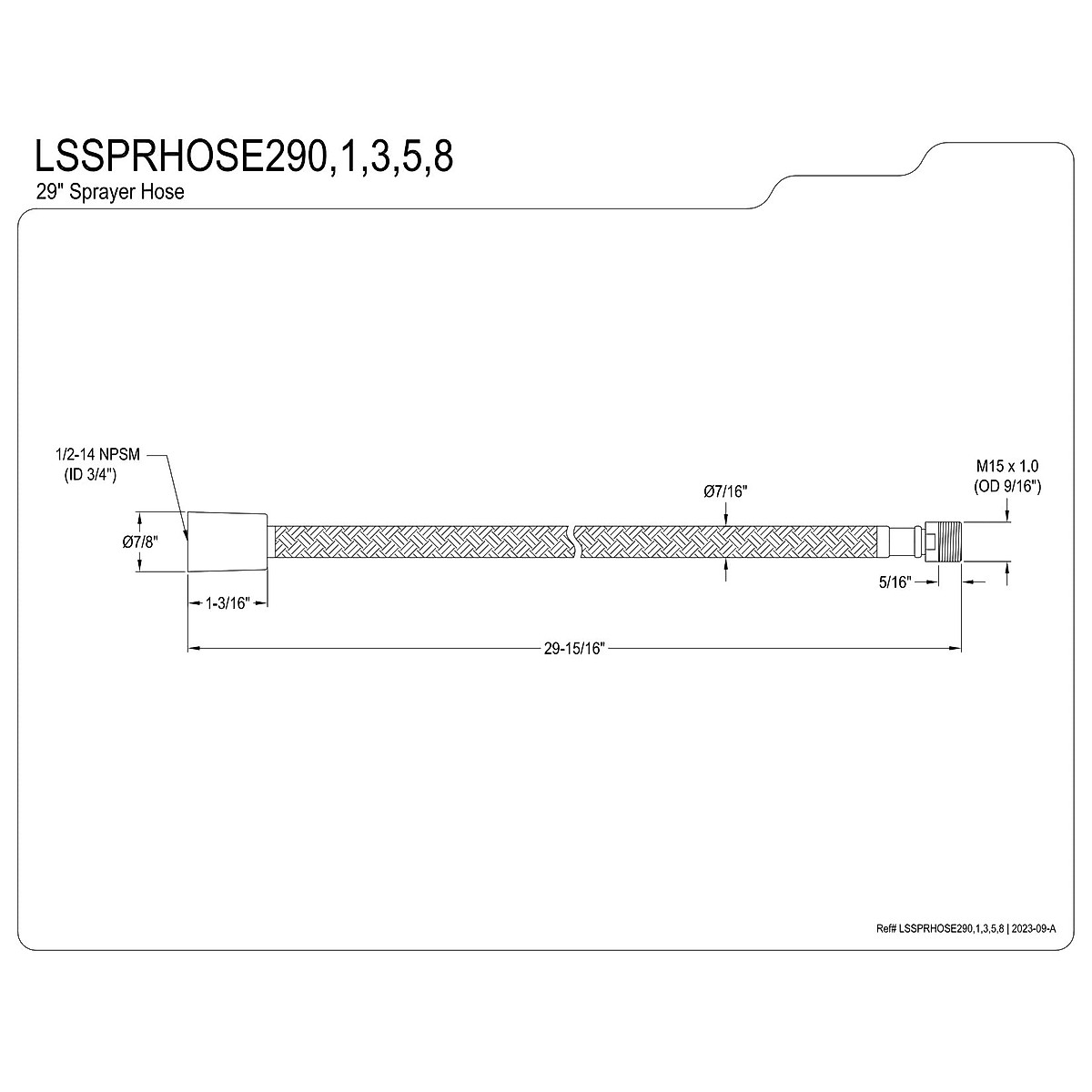 Kingston Brass LSSPRHOSE298 29" Braided Pull Down Kitchen Faucet Spray Hose, Brushed Nickel
